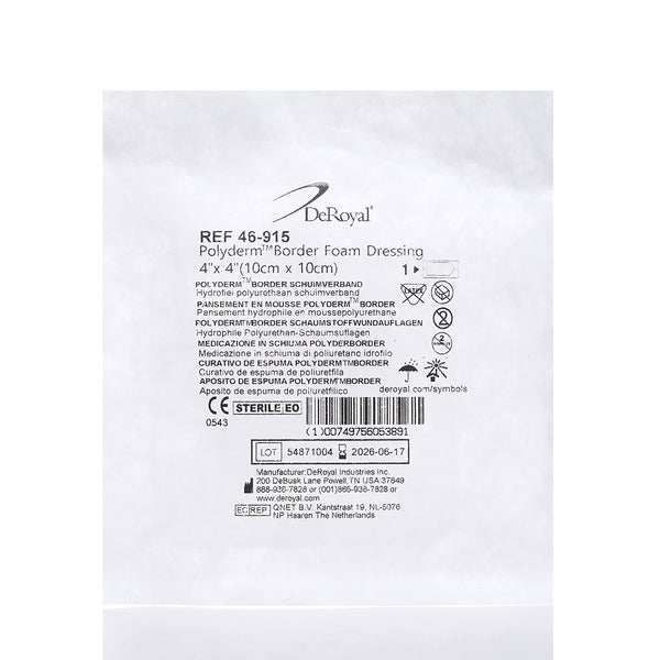 Polyderm Border Foam Dressing, Hydrophilic Polyurethane, 4"X4", Steril ...