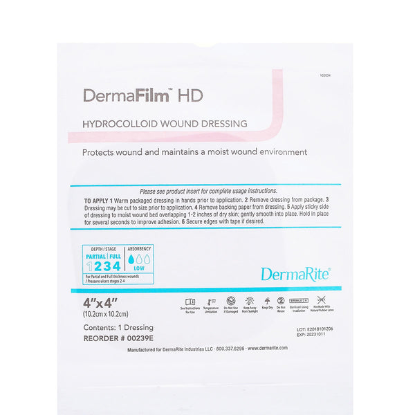 DermaFilm HD Hydrocolloid Wound Dressing, 4"X4", Sterile - QMed Corporation