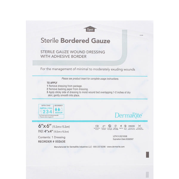 Sterile Bordered Gauze Wound Dressing With Adhesive Border, 6"X6", Pad ...